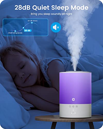 Cool Mist Humidifiers for Bedroom Large Room, Esemoil 2.5L Smart WiFi Baby Air Humidifier with Top-Fill & 28dB Quiet, 24H Ultrasonic Diffuser for Plants, 8 Color Light, Voice Control, Works with Alexa