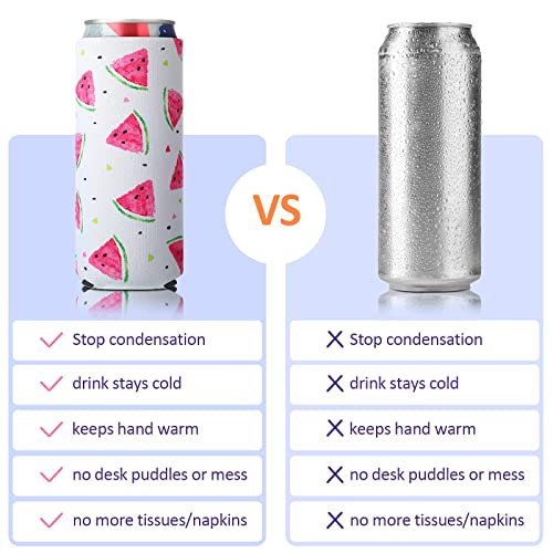 Slim Can Sleeves, Reusable Neoprene Bottle Insulator Sleeve, 12 oz Beverage Can Coolers for Energy Drink and Beer Cans, 6 Pieces (Hawaii Style)