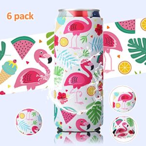 Slim Can Sleeves, Reusable Neoprene Bottle Insulator Sleeve, 12 oz Beverage Can Coolers for Energy Drink and Beer Cans, 6 Pieces (Hawaii Style)