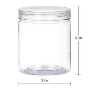 Yephets 16 OZ Plastic Jars with Lids, 12 Pack Clear Plastic Slime Containers for Kitchen and Household Food Storage of Dry Goods, Creams and More,Included Extra Label and A Pen