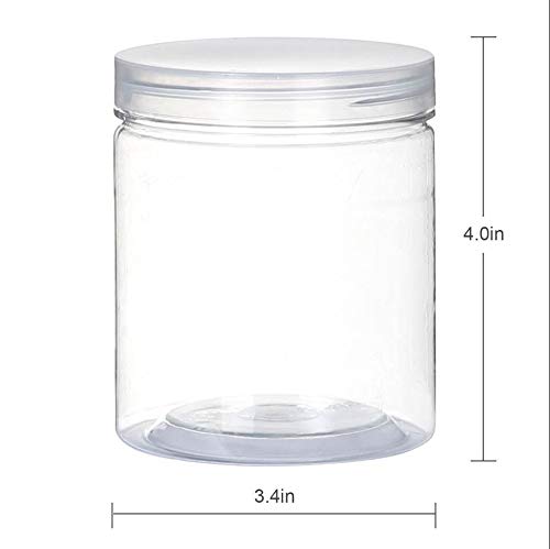 Yephets 16 OZ Plastic Jars with Lids, 12 Pack Clear Plastic Slime Containers for Kitchen and Household Food Storage of Dry Goods, Creams and More,Included Extra Label and A Pen