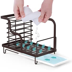 FavoThings Kitchen Sink Caddy Sponge Holder Dish Brush Holder SUS304 Stainless Steel for Home Kitchen