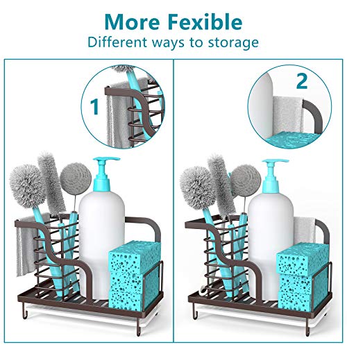 FavoThings Kitchen Sink Caddy Sponge Holder Dish Brush Holder SUS304 Stainless Steel for Home Kitchen