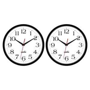 hippih 2 pack silent wall clock, 10 inch non ticking quiet digital sweep decorative battery operated wall clocks for living room bedroom kitchen school office decor, black