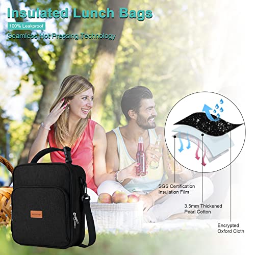 kissleaf Insulated Lunch Bag, Reusable Freezable Lunch Box for Men Women, Leakproof Cooler Small Lunch Bag with Adjustable Shoulder Strap for Adults