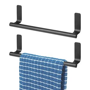 mdesign steel wall-mounted towel rack storage holder – self-adhesive space saving towel bar for bathroom, kitchen – holds hand towels – stick on doors or cabinet – omni collection – 2 pack – black