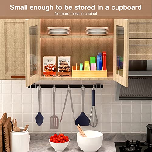 DUJEN Bamboo Food Container Lid Organizer, Kitchen Cabinet Organizer with Adjustable Dividers for Plastic Lids and Covers Storage, Kitchen Pantry Organizer for Multipurpose Lid Holder