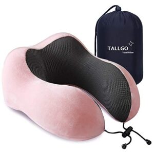 travel pillow, best memory foam neck pillow head support soft pillow for sleeping rest, airplane car & home use (pink)