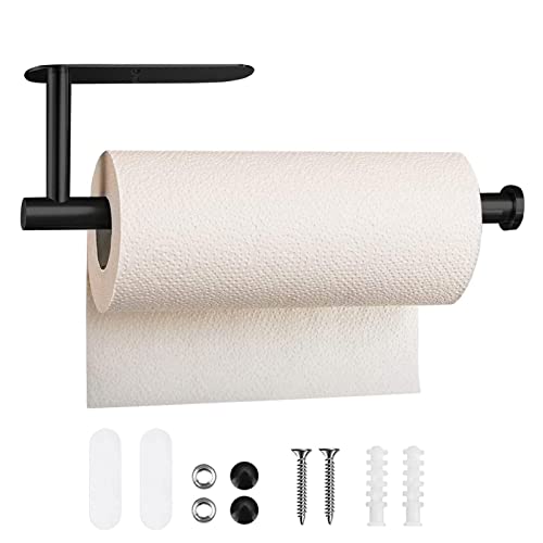 Paper Towel Holder,Paper Towel Holder Under Cabinet Self Adhesive Kitchen Countertop Wall Mount Paper Towel Holders with Screws for Rough Surface,Vertically or Horizontally Black