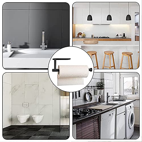 Paper Towel Holder,Paper Towel Holder Under Cabinet Self Adhesive Kitchen Countertop Wall Mount Paper Towel Holders with Screws for Rough Surface,Vertically or Horizontally Black