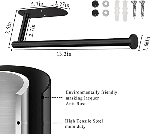 Paper Towel Holder,Paper Towel Holder Under Cabinet Self Adhesive Kitchen Countertop Wall Mount Paper Towel Holders with Screws for Rough Surface,Vertically or Horizontally Black