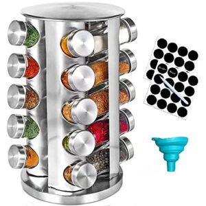 Revolving Spice Rack Organizer Countertop, Spinning Herb and Spice Storage Rack Tower Organizer with 20 Empty Jars, Rotating Spice Holder Shelf Seasoning Rack Shelf, Spice Seasoning Bottle Organizer