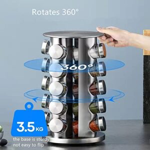 Revolving Spice Rack Organizer Countertop, Spinning Herb and Spice Storage Rack Tower Organizer with 20 Empty Jars, Rotating Spice Holder Shelf Seasoning Rack Shelf, Spice Seasoning Bottle Organizer