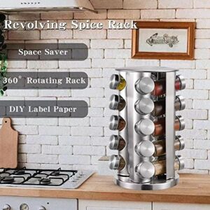 Revolving Spice Rack Organizer Countertop, Spinning Herb and Spice Storage Rack Tower Organizer with 20 Empty Jars, Rotating Spice Holder Shelf Seasoning Rack Shelf, Spice Seasoning Bottle Organizer