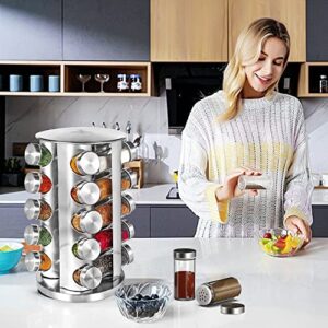 Revolving Spice Rack Organizer Countertop, Spinning Herb and Spice Storage Rack Tower Organizer with 20 Empty Jars, Rotating Spice Holder Shelf Seasoning Rack Shelf, Spice Seasoning Bottle Organizer