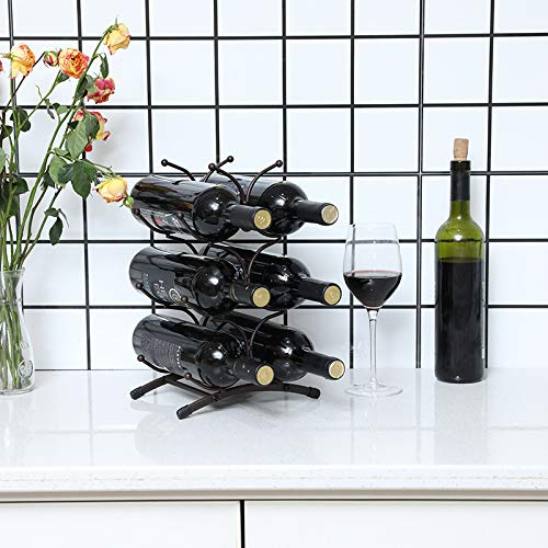 KLGO Wine Rack for Countertop,Wine Storage Shelf for Pantry Cabinet,can Hold 6 Bottles,6 Bottles Countertop Stainless Steel Metal Red Wine Storage Holder,Black