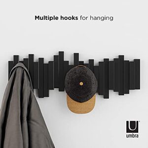 Umbra 318211-040 Sticks Multi Rack – Modern, Unique, Space-Saving Hanger with 5 Flip-Down Hooks for Hanging Coats, Scarfs, Purses and More, Black