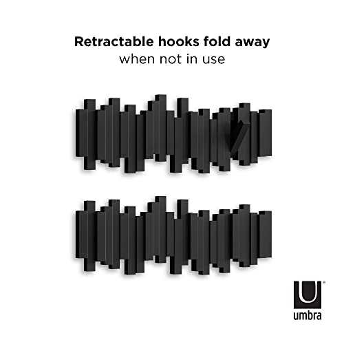 Umbra 318211-040 Sticks Multi Rack – Modern, Unique, Space-Saving Hanger with 5 Flip-Down Hooks for Hanging Coats, Scarfs, Purses and More, Black