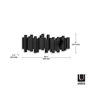 Umbra 318211-040 Sticks Multi Rack – Modern, Unique, Space-Saving Hanger with 5 Flip-Down Hooks for Hanging Coats, Scarfs, Purses and More, Black