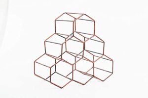 asian home geometric hexagon 6 bottle desktop wine rack freestanding countertop bottle holder for wine storage, metal, copper