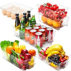 jinamart refrigerator organizer bins 6 pcs multiple sizes clear plastic storage bins for fridge, freezer, and pantry organization, includes 2 wide, 2 narrow, 1 large bin & 1 egg holder(12 egg)