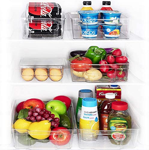 Jinamart Refrigerator Organizer Bins 6 Pcs Multiple Sizes Clear Plastic Storage Bins for Fridge, Freezer, and Pantry Organization, Includes 2 Wide, 2 Narrow, 1 Large Bin & 1 Egg Holder(12 Egg)