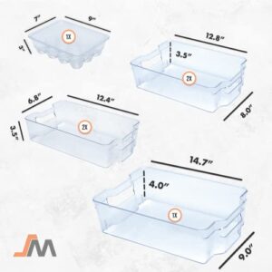 Jinamart Refrigerator Organizer Bins 6 Pcs Multiple Sizes Clear Plastic Storage Bins for Fridge, Freezer, and Pantry Organization, Includes 2 Wide, 2 Narrow, 1 Large Bin & 1 Egg Holder(12 Egg)