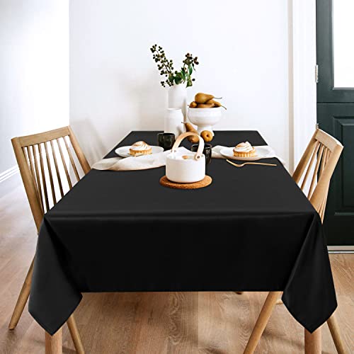 sancua 2 Pack Black Tablecloth 60 x 102 Inch, Rectangle 6 Feet Table Cloth - Stain and Wrinkle Resistant Washable Polyester Table Cover for Dining Table, Buffet Parties and Camping