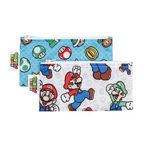 bumkins snack bags, reusable fabric, washable, food safe, bpa free – nintendo mario & luigi (2-pack)