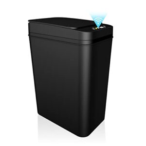 jinligogo bathroom trash can touchless, 2.5 gallon motion sensor smart trash can with automatic lid, waterproof slim plastic narrow bedroom garbage bin for kitchen, office, living room, rv – black