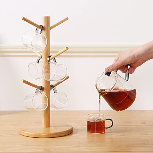 Maxcocola Mug Holder Tree, Coffee Cup Holder, Countertop Mug Tree , Coffee Mug Holder for Counter Stand, Bamboo Mug Rack & Tea Cup Organizer, Bamboo Coffee Counter Bar Accessory with 6 Hooks