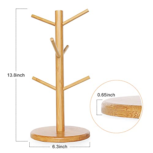 Maxcocola Mug Holder Tree, Coffee Cup Holder, Countertop Mug Tree , Coffee Mug Holder for Counter Stand, Bamboo Mug Rack & Tea Cup Organizer, Bamboo Coffee Counter Bar Accessory with 6 Hooks