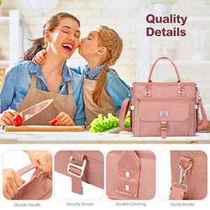 Lunch Bags for Women - Pink, Designer Insulated Lunch Tote Bag With Adjustable Shoulder Strap, Leakproof Water-resistant Lunch Box for Adult Work Picnic School