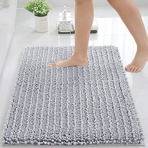 Arotive Luxury Chenille Bathroom Rug Mat, Extra Soft Thick Absorbent Shaggy Bath Rugs, Non-Slip Machine Wash Dry Plush Bath Mats for Bathroom, Shower, and Tub (16''x24'', Light Grey)