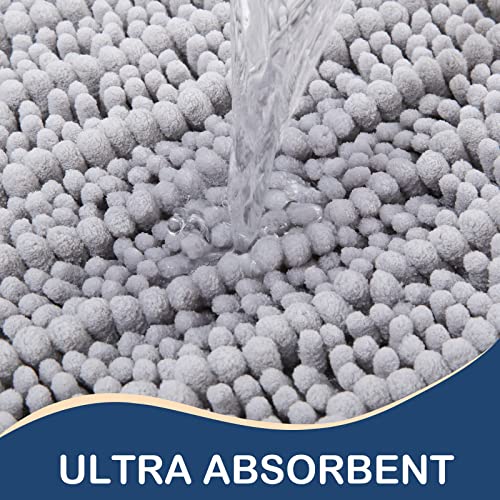 Arotive Luxury Chenille Bathroom Rug Mat, Extra Soft Thick Absorbent Shaggy Bath Rugs, Non-Slip Machine Wash Dry Plush Bath Mats for Bathroom, Shower, and Tub (16''x24'', Light Grey)