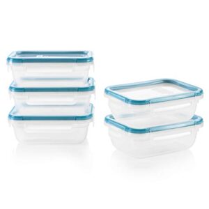 snapware total solution 10-pc plastic food storage containers set with lids, 3-cup rectangle meal prep container, non-toxic, bpa-free lids with 4 locking tabs, microwave, dishwasher, and freezer safe