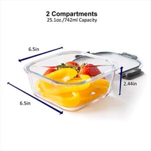 Orii 4 Pack Glass Meal Prep Containers with Lids, 2 or 3 Compartments for Food Storage, BPA-Free, Leak Proof & Airtight (Charcoal Gray Handles)