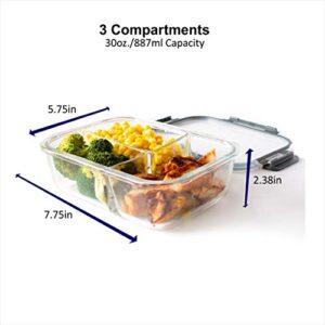 Orii 4 Pack Glass Meal Prep Containers with Lids, 2 or 3 Compartments for Food Storage, BPA-Free, Leak Proof & Airtight (Charcoal Gray Handles)