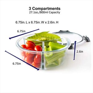 Orii 4 Pack Glass Meal Prep Containers with Lids, 2 or 3 Compartments for Food Storage, BPA-Free, Leak Proof & Airtight (Charcoal Gray Handles)