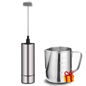 milk frother handheld battery operated, coffee frother for milk foaming, latte/cappuccino frother mini frappe mixer for drink, hot chocolate, stainless steel silver