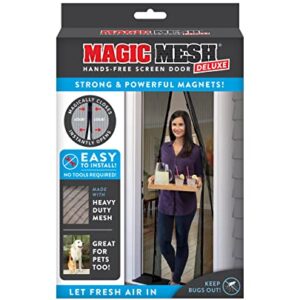 Magic Mesh Deluxe- Black- Hands Free Magnetic Screen Door, Mesh Curtain Keeps Bugs Out, Frame Hook & Loop, Hands Free, Pet & Kid Friendly- Fits Doors up to 39 x 83 Inches