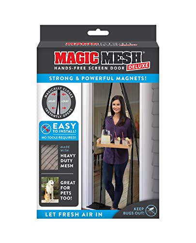 Magic Mesh Deluxe- Black- Hands Free Magnetic Screen Door, Mesh Curtain Keeps Bugs Out, Frame Hook & Loop, Hands Free, Pet & Kid Friendly- Fits Doors up to 39 x 83 Inches