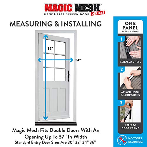 Magic Mesh Deluxe- Black- Hands Free Magnetic Screen Door, Mesh Curtain Keeps Bugs Out, Frame Hook & Loop, Hands Free, Pet & Kid Friendly- Fits Doors up to 39 x 83 Inches