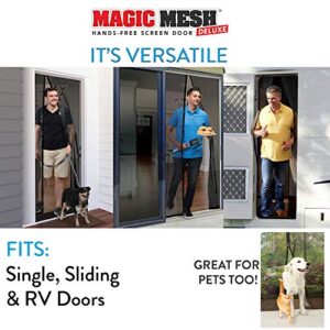 Magic Mesh Deluxe- Black- Hands Free Magnetic Screen Door, Mesh Curtain Keeps Bugs Out, Frame Hook & Loop, Hands Free, Pet & Kid Friendly- Fits Doors up to 39 x 83 Inches