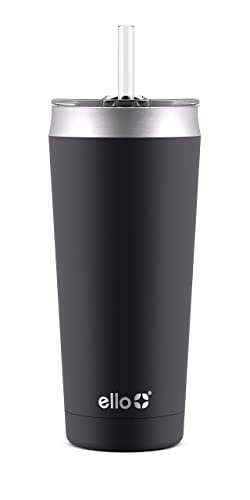 Ello Beacon Vacuum Insulated Stainless Steel Tumbler with Slider Lid and Optional Straw, 24 oz, Black