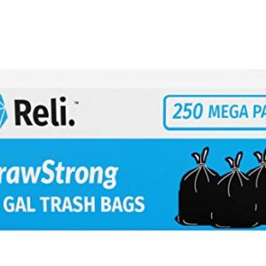 Reli. 30 Gallon Trash Bags Drawstring | 250 Count Bulk | Black | 33 Gallon Garbage Bags Heavy Duty | Large