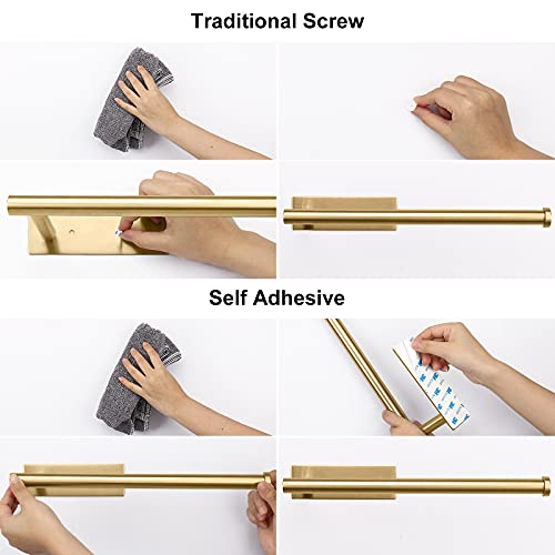 Jeasor Paper Towel Holder Under Cabinet - Self Adhesive or Drilling Toilet Paper Towel Rack for Kitchen Bathroom, SUS304 Stainless Steel, Wall Mounted (Gold)