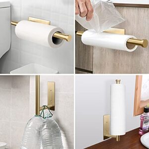 Jeasor Paper Towel Holder Under Cabinet - Self Adhesive or Drilling Toilet Paper Towel Rack for Kitchen Bathroom, SUS304 Stainless Steel, Wall Mounted (Gold)