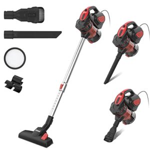 inse vacuum cleaner, corded vacuum cleaner 600w powerful motor 18000pa versatile handheld corded stick vacuum cleaner for hardwood floor pet hair – red