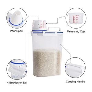 JCSHIMO Airtight Rice Storage Container, BPA Free Plastic Dry Food Container Cereal Storage Bin with Pouring Spout, Measuring Cup Food Dispenser for Cereal Beans Flour Sugar